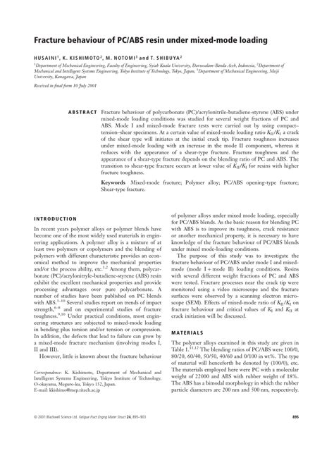 Pdf Fracture Behaviour Of Pcabs Resin Under Mixed‐mode Loading