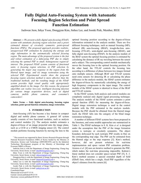 PDF Fully Digital Auto Focusing System With Automatic Focusing Region Selection And Point