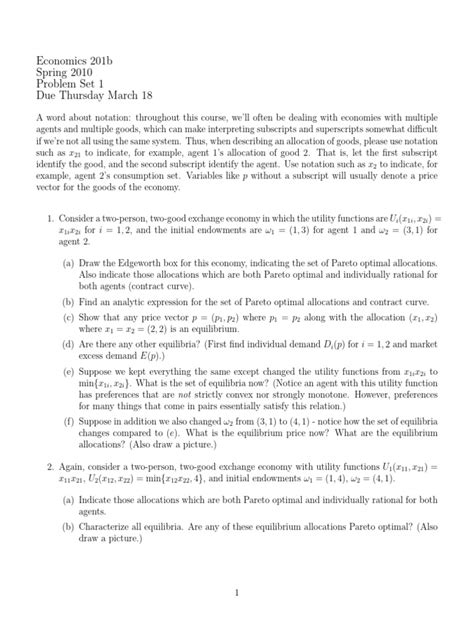 Microeconomics Problem Set Pdf Utility Economic Equilibrium