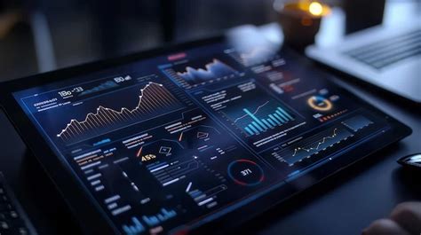 a tablet displaying data visualization graphs and charts premium ai