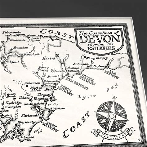Devon Coastlines Map Hand Drawn Fine Art Print By Manuscript Maps