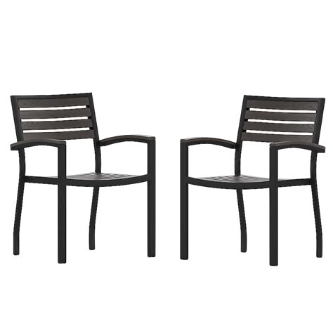 Flash Furniture Lark Set Of 2 Outdoor Stackable Faux Teak Side Chairs