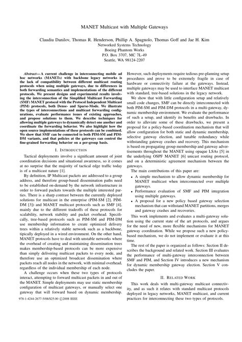 Pdf Manet Multicast With Multiple Gateways