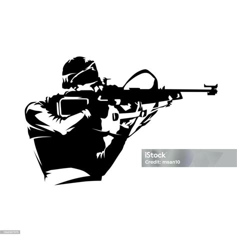 바이애슬론 레이서 촬영 대상 고립 된 벡터 실루엣 바이애슬론 로고 바이애슬론에 대한 스톡 벡터 아트 및 기타 이미지 바이