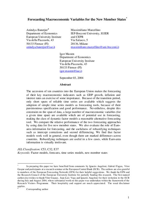 Pdf Forecasting Macroeconomic Variables For The New Member States Igor Masten