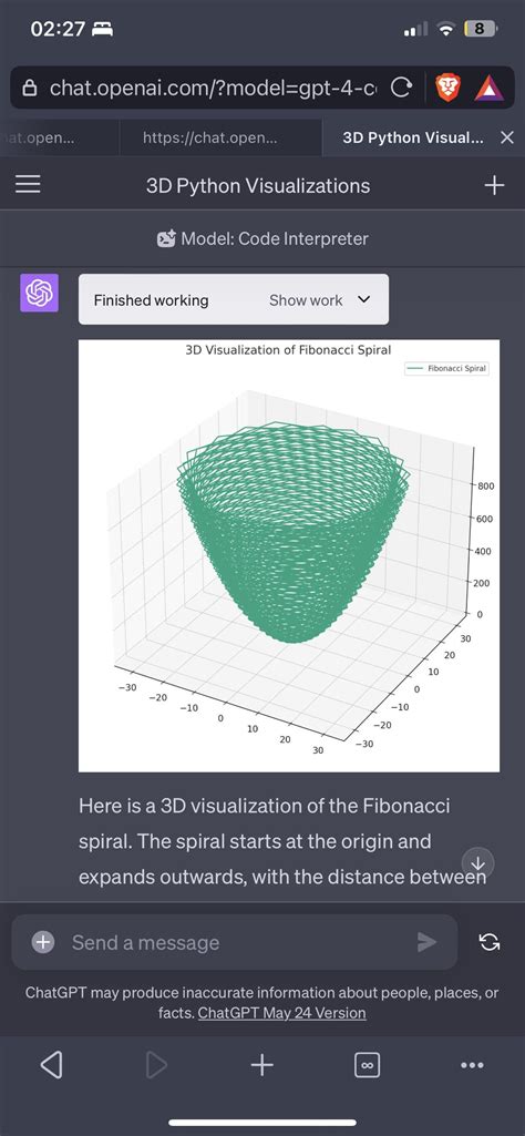 3d Visualization Of A Fibonacci Spiral Rchatgpt