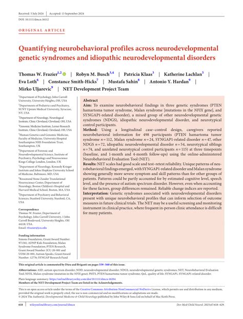 Pdf Quantifying Neurobehavioral Profiles Across Neurodevelopmental Genetic Syndromes And