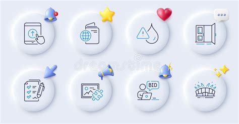 Open Door Travel Passport And Survey Checklist Line Icons For Web App Printing Vector Stock