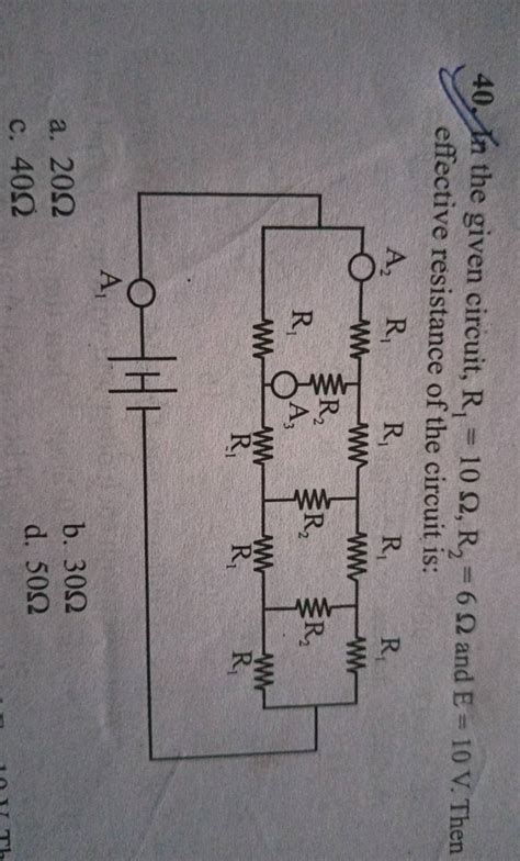 in the given circuit r {1} 10 omega r {2} 6 omega and e 10 mathrm{~v