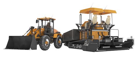 개념 도로 건설 장비 바퀴 불도저 및 흰색 배경에 Paver 3d 렌더링을 추적 아무 그림자 불도저에 대한 스톡 사진 및 기타 이미지 Istock