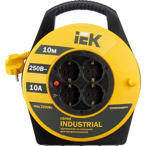 Удленитель на катушке IEK industrial plus 4 места 10м 3х1,0мм2 желтый ...