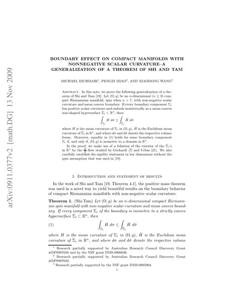 Pdf Boundary Effect On Compact Manifolds With Nonnegative Scalar Curvature A Generalization