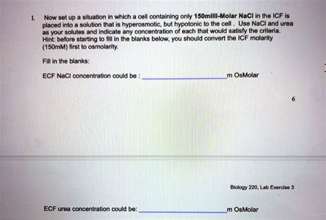 Solved Now Set Up A Situation In Which A Cell Containing Only Somlili Molar Nacl In The Icf Is