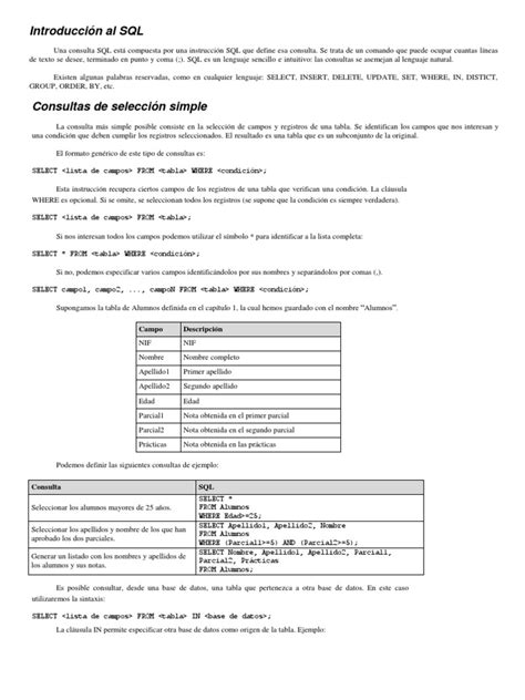 Introducción A Las Consultas Sql Básicas Pdf Sql Tabla Base De Datos