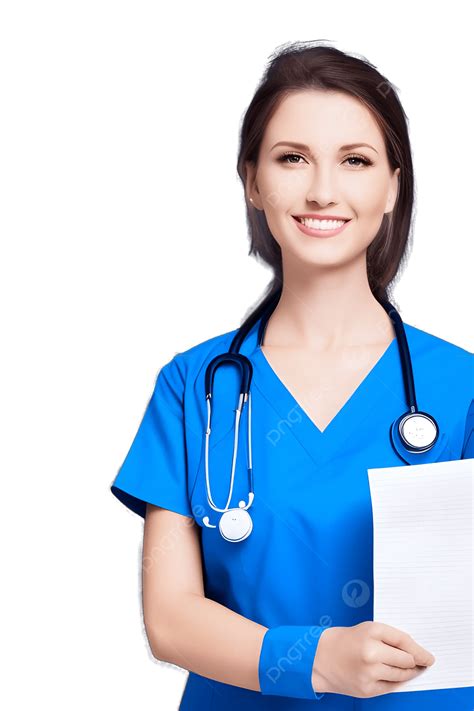 Beautiful Woman Nurse With Blue Shirt Holding Notes Beautiful Woman