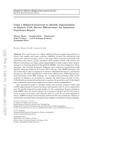 Pdf Using A Balanced Scorecard To Identify Opportunities To Improve Code Review Effectiveness