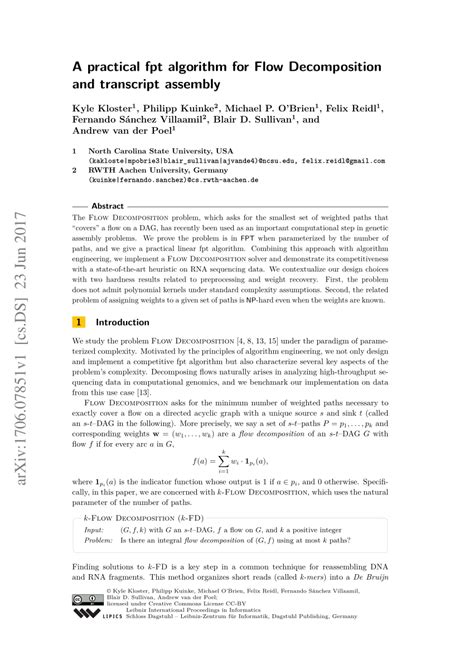 Pdf A Practical Fpt Algorithm For Flow Decomposition And Transcript