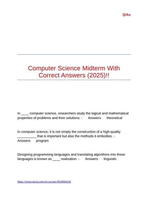 Computer Science Midterm With Correct Answers 2025 Computer Science Stuvia Us