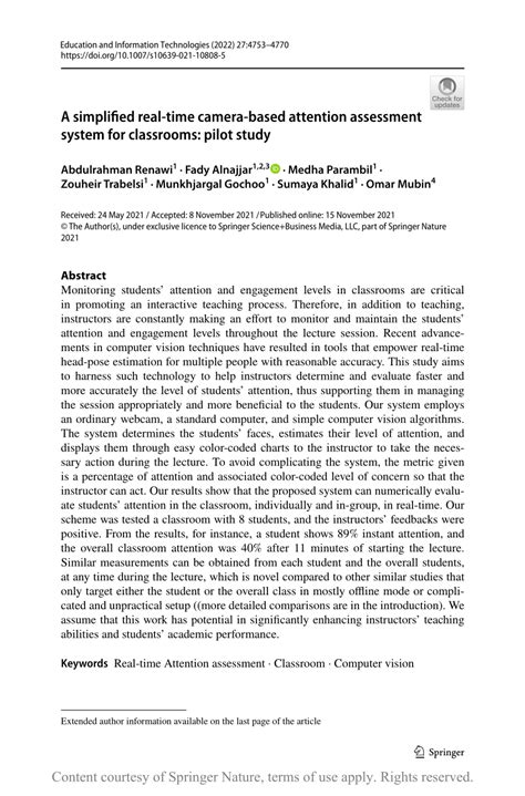 A Simplified Real Time Camera Based Attention Assessment System For
