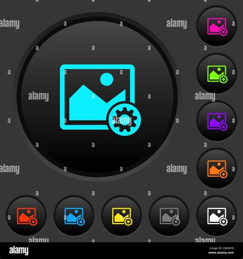 image settings dark push buttons with vivid color icons on dark grey