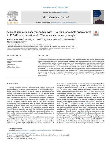 Pdf Sequential Injection Analysis System With Dga Resin For Sample