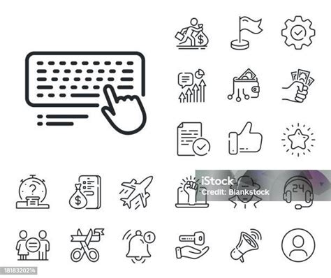 Keyboard Line Icon Computer Component Device Sign Salaryman Gender Equality And Alert Bell