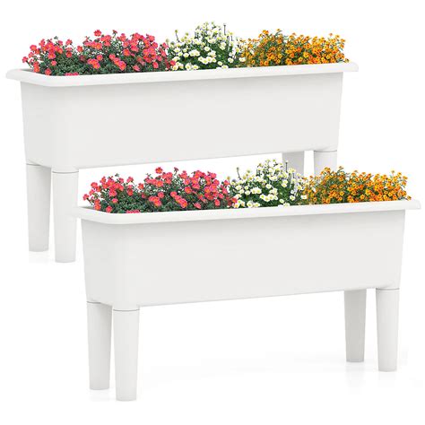 Costway 2 Pcs Raised Garden Beds Outdoor Plastic Planter Box W
