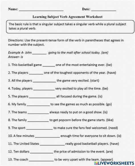 Subject Verb Agreement Worksheets 4th Grade