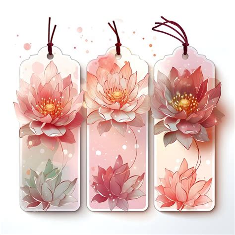 Premium Ai Image A Set Of Lotus Flower Shop Tag Card Glossy Pink
