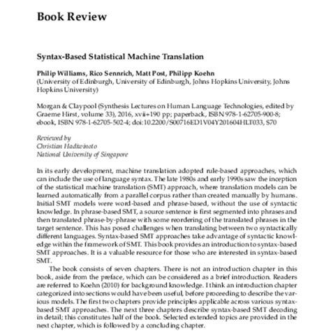 Book Review Syntax Based Statistical Machine Translation By Philip Williams Rico Sennrich