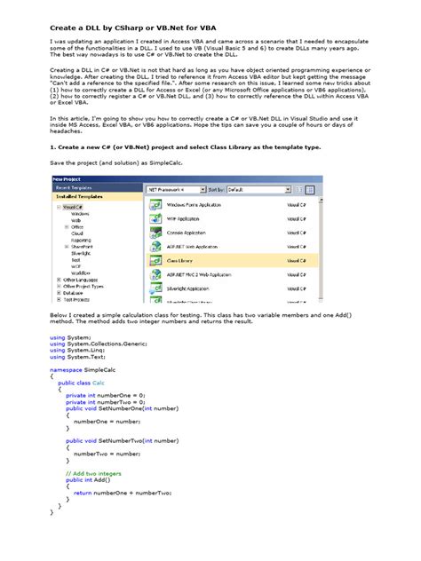 Create A Dll By Csharp Or Vb Net For Vba Pdf Component Object