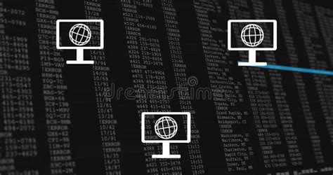 Computer Network Icons Image Over Data Processing Screen With Code Stock Illustration