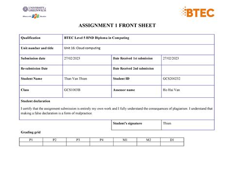 unit 16 assignment 1 frontsheet assignment 1 front sheet
