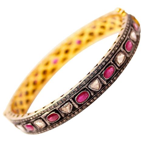 Victorian Natural Ruby Rose Cut Diamond 18 Kt Bangle For Sale At 1stdibs