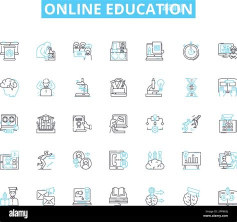 Online Education Linear Icons Set E Learning Virtual Webinars MOOC