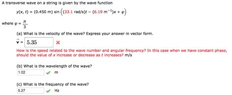 solved a transverse wave on a string is given by the wave