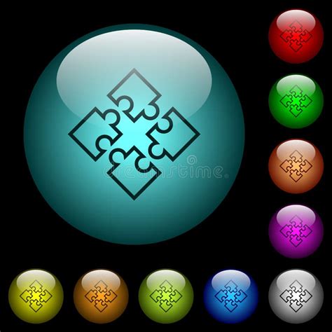 Puzzle Pieces Icons In Color Illuminated Glass Buttons Stock Vector Illustration Of Attached