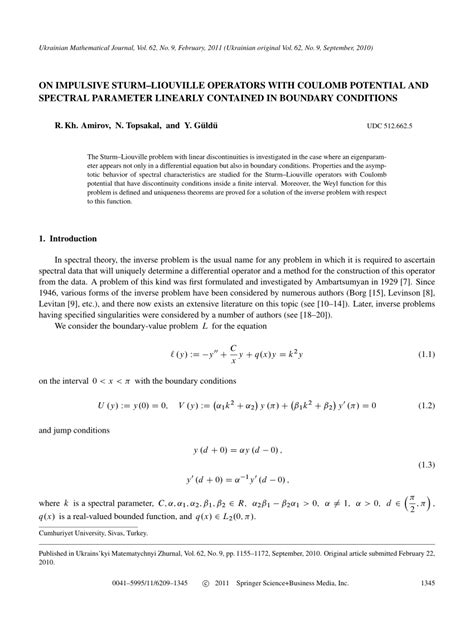 Pdf On Impulsive Sturm Liouville Operators With Coulomb Potential And