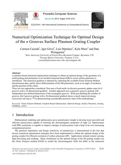 Pdf Numerical Optimization Technique For Optimal Design Of The N Grooves Surface Plasmon