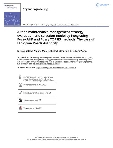 Pdf A Road Maintenance Management Strategy Evaluation And Selection