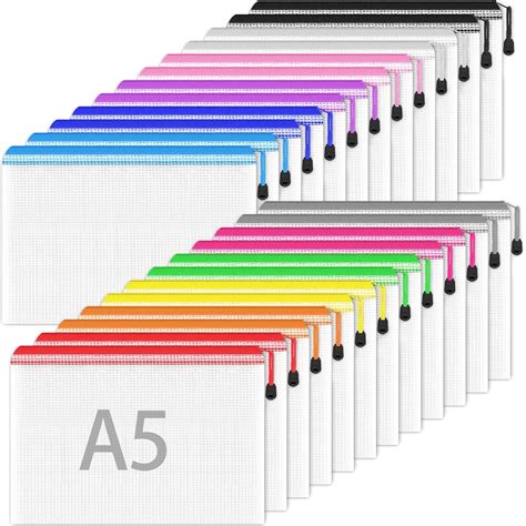 Smarpau 24pcs Plastic Wallets A5 Plastic Folders A5 Zip Wallets Zip