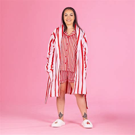 Pyjamas And Robes Christmas Wishes Candy Cane Striped Womens Satin Pjs