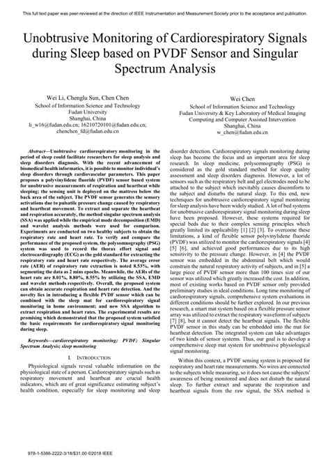Pdf Unobtrusive Monitoring Of Cardiorespiratory Signals During Sleep Based On Pvdf Sensor And