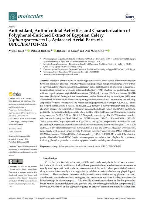 Pdf Antioxidant Antimicrobial Activities And Characterization Of Polyphenol Enriched Extract