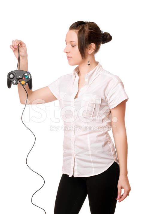 Charming Brunette Girl With A Joystick Stock Photo Royalty Free Images FreeImages