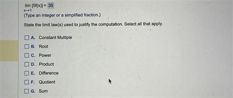 Solved Limx→1 5fx 35type An Integer Or A Simplified