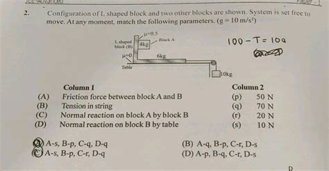 JEE Advanced Paper Configuration Of L Shaped Block And Two Other Blocks Are Shown System Is