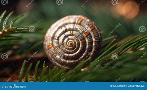 A Close Up Of A Snail Shell On A Pine Tree Stock Illustration Illustration Of Forest Detail