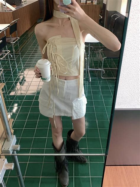 크롭 아일렛 튜브탑 머플러 세트 에이블리