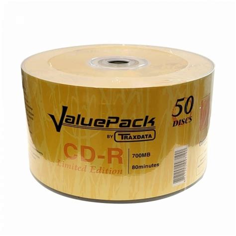 Traxdata 50 Pack Full Face Printable Cd R 52x 700mb 80min Blank Cd